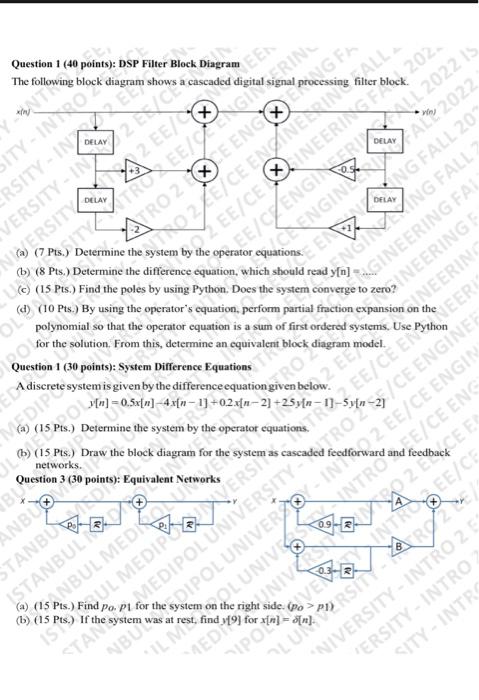 Solved Question 1 (40 points): DSP Filter Block Diagram The | Chegg.com Solved Question 1 (40 points): DSP Filter Block Diagram The | Chegg.com