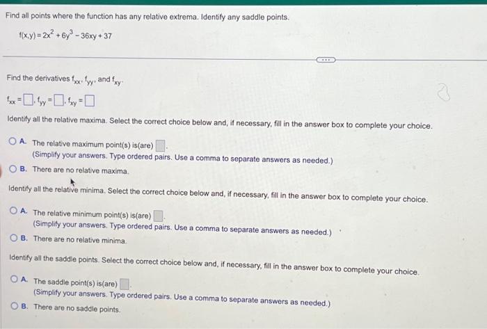 Solved Find all points where the function has any relative | Chegg.com