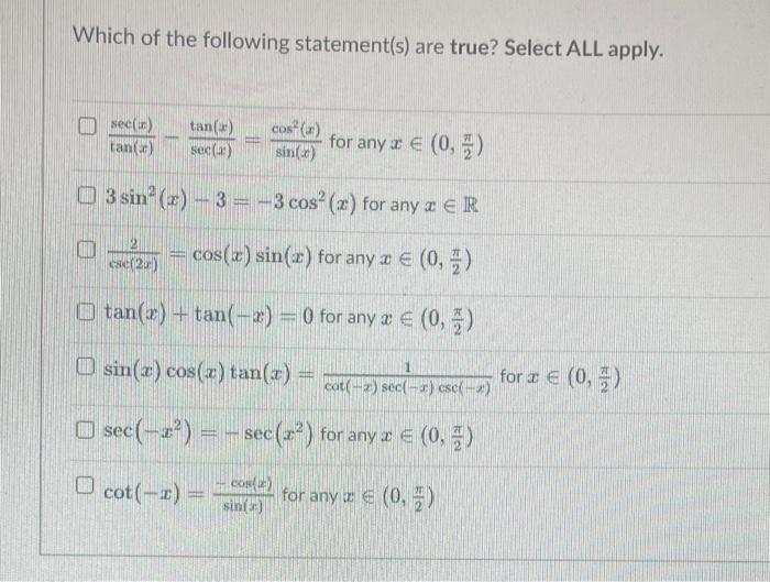 Solved Which of the following statement(s) are true? Select | Chegg.com