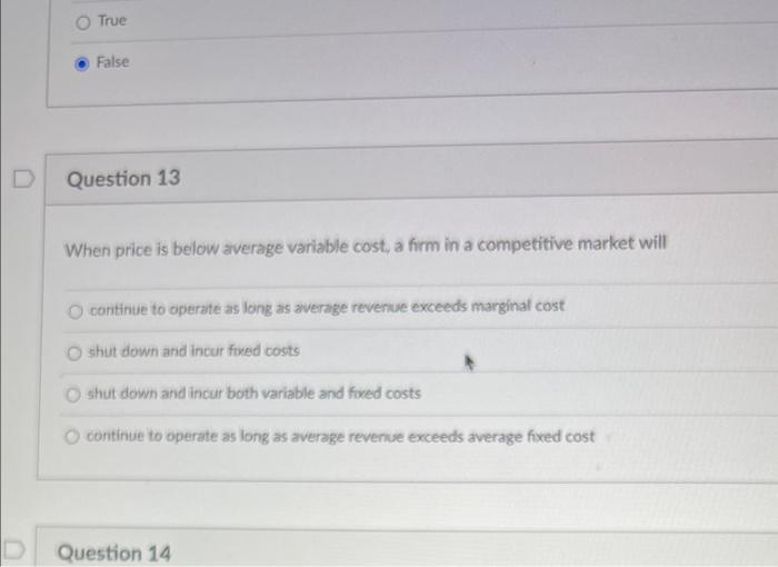 Solved True False Question 13 When price is below average | Chegg.com