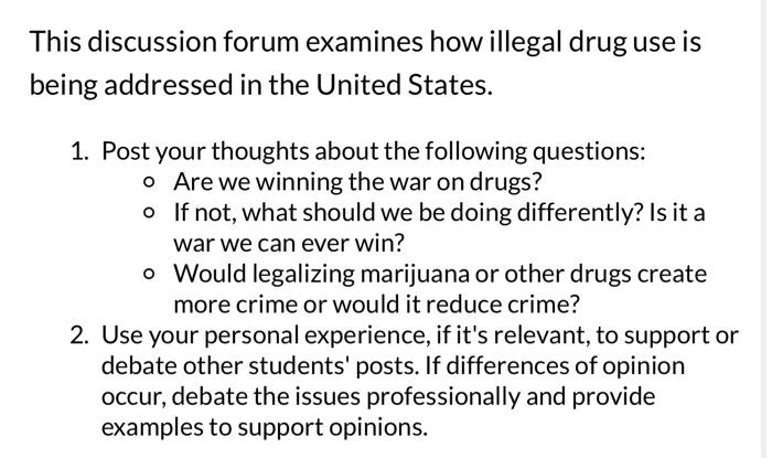This discussion forum examines how illegal drug use | Chegg.com