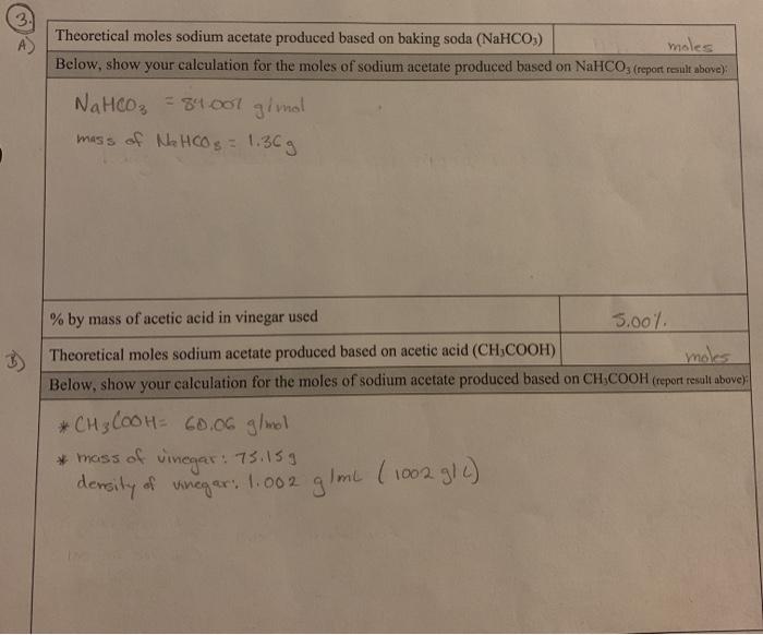 Solved Theoretical moles sodium acetate produced based on | Chegg.com