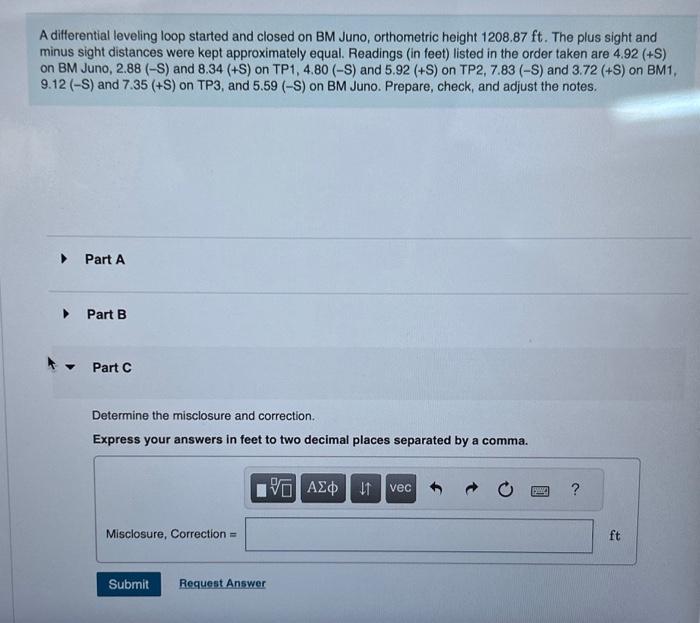 A differential leveling loop started and closed on BM | Chegg.com