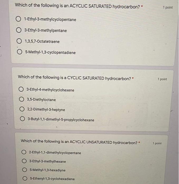 Solved Which of the following is an ACYCLIC SATURATED | Chegg.com
