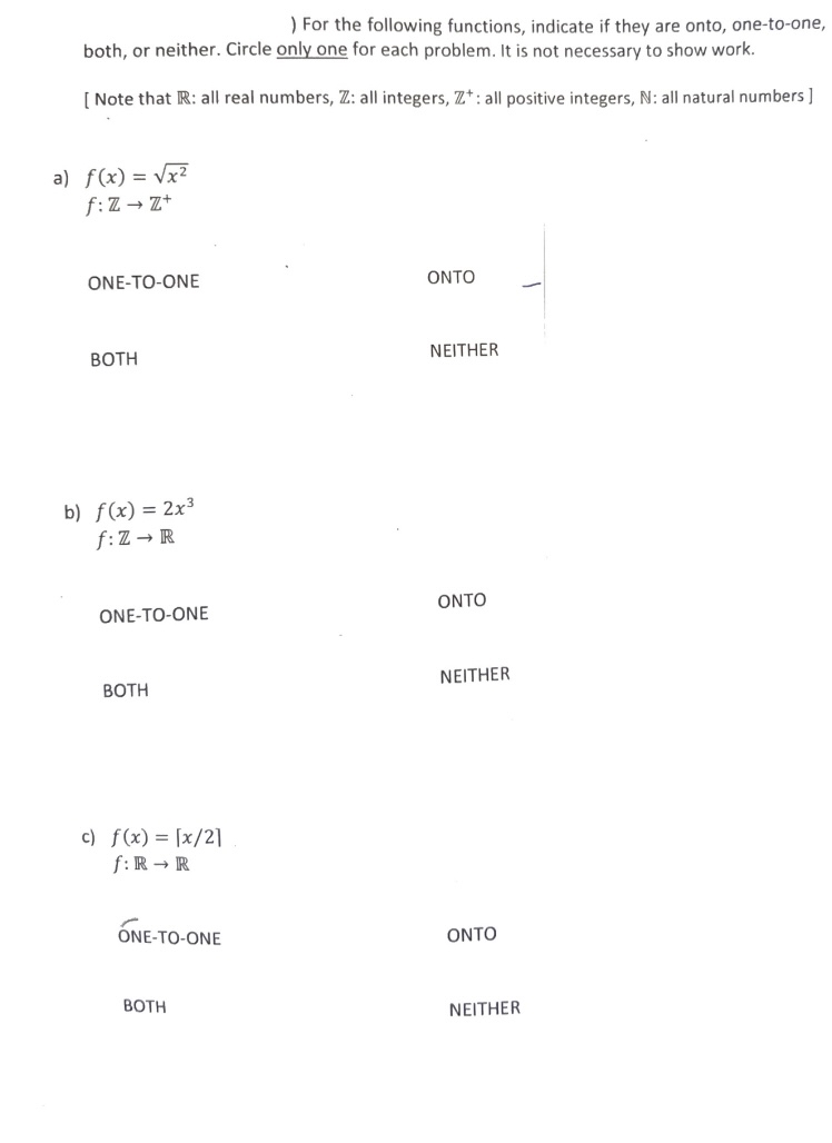 Solved For the following functions, indicate if they are | Chegg.com