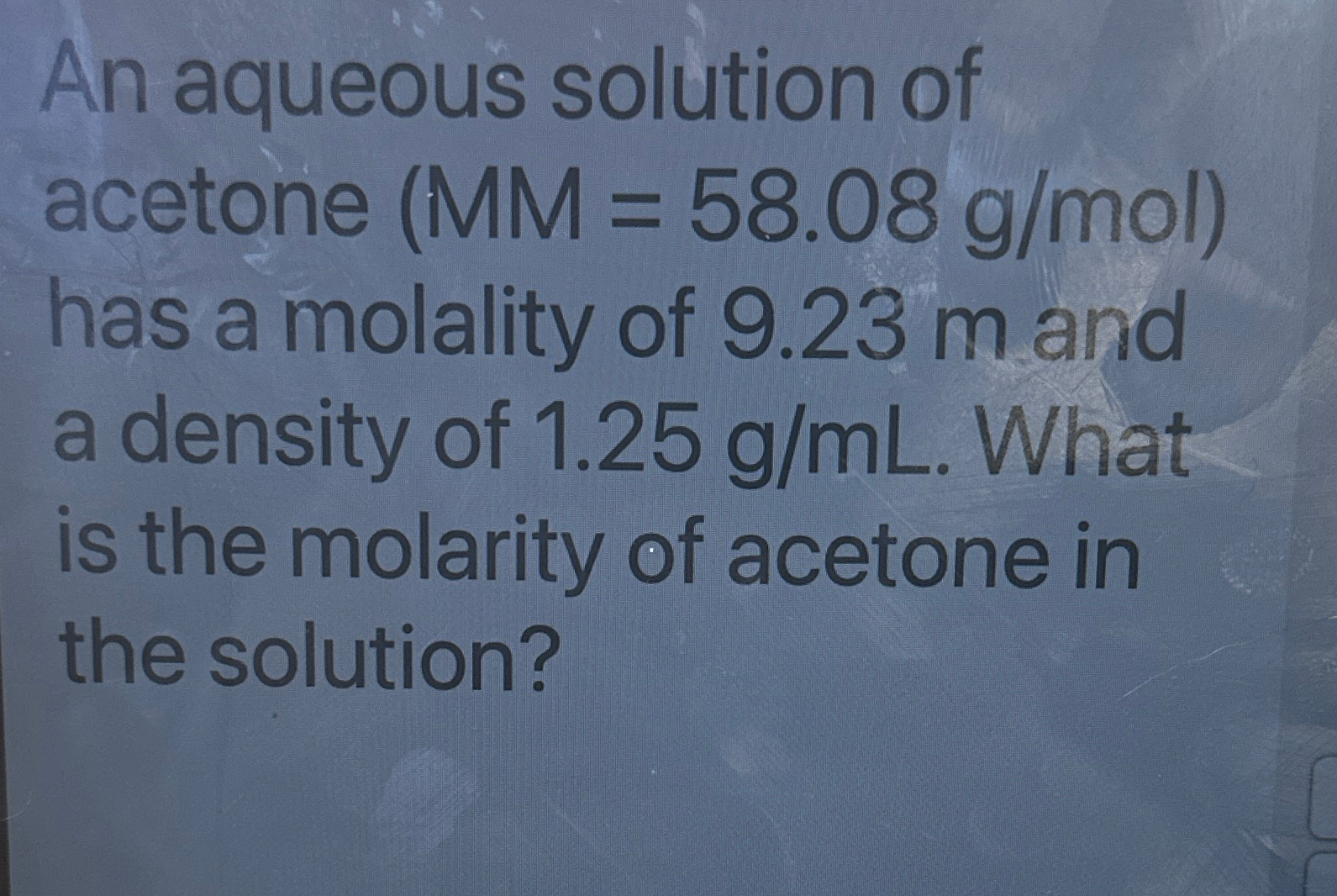 Solved An aqueous solution of acetone | Chegg.com