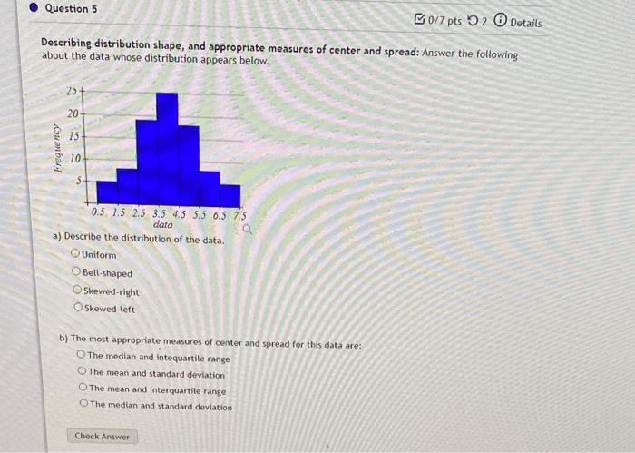 Solved Describing distribution shape, and appropriate | Chegg.com