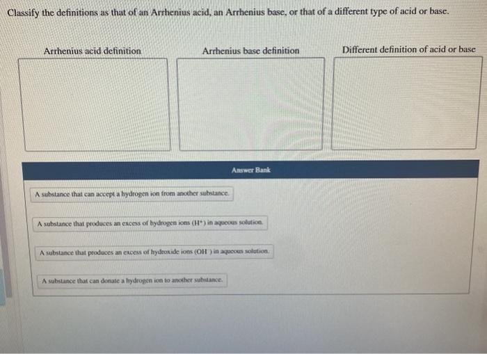 Solved Classify the definitions as that of an Arrhenius | Chegg.com