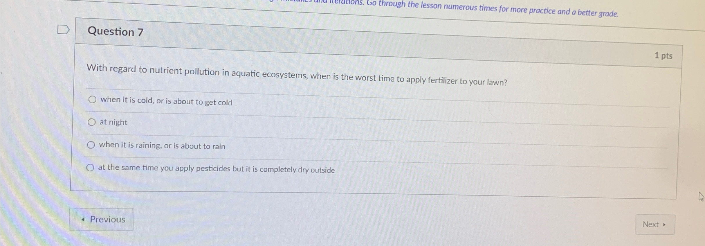 Solved Question 71 ﻿ptsWith regard to nutrient pollution in | Chegg.com