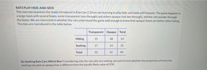 Solved RATS PLAY HIDE-AND-SEEK This exercise examines the | Chegg.com