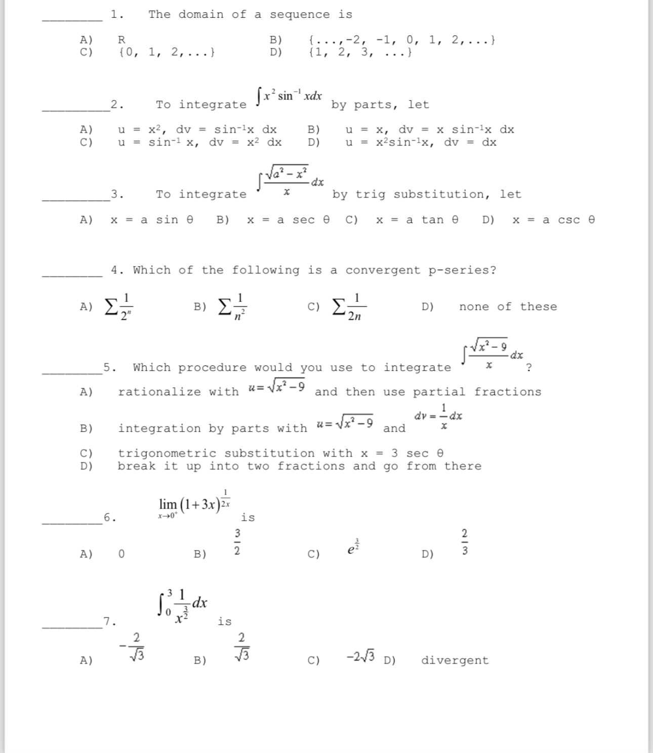 Solved The domain of a sequence | Chegg.com