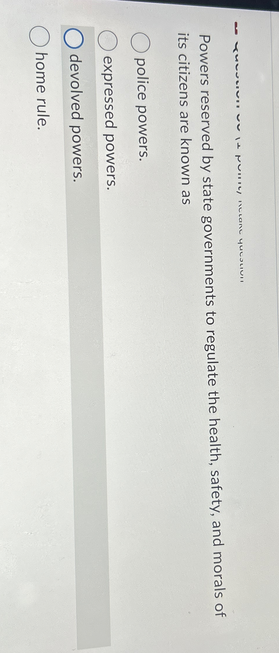 Solved Powers reserved by state governments to regulate the | Chegg.com