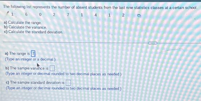 Solved The following list represents the number of absent | Chegg.com