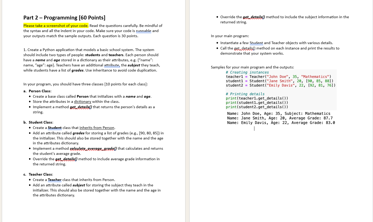 Solved - ﻿Override the get_details() ﻿method to include the | Chegg.com