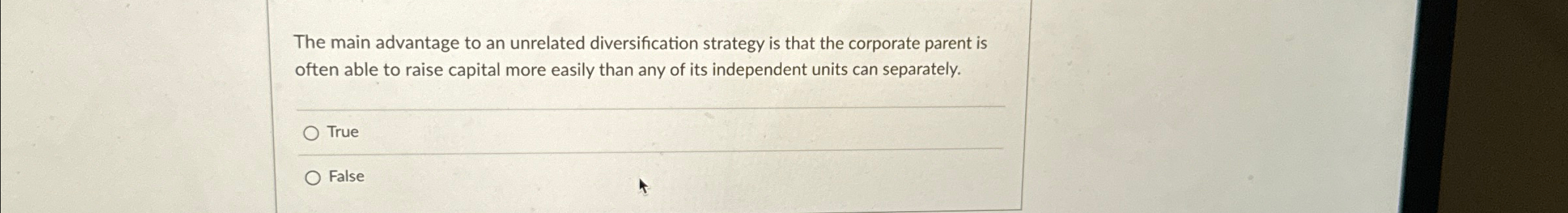 Solved The main advantage to an unrelated diversification | Chegg.com