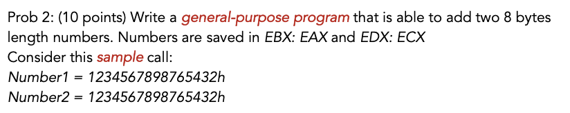 Assembly language x86Prob 2: (10 ﻿points) ﻿Write a | Chegg.com