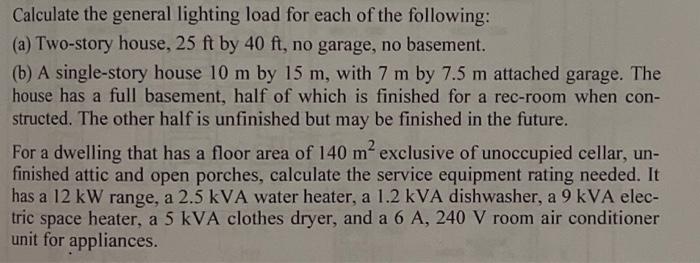 Solved Calculate the general lighting load for each of the | Chegg.com