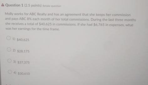 Solved A Question 1 (2.5 ﻿points) ﻿Retake questionMolly | Chegg.com
