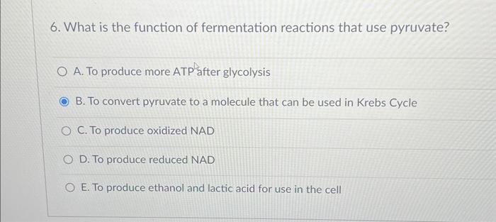 Solved 6. What is the function of fermentation reactions | Chegg.com