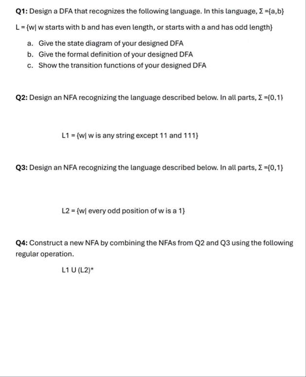 Q1: Design a DFA that recognizes the following | Chegg.com