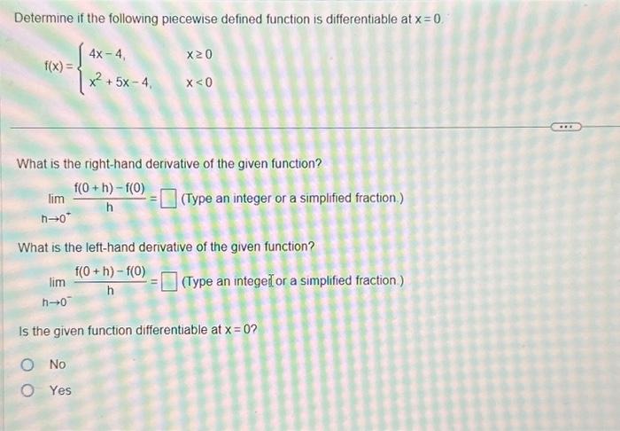 Solved Determine if the following piecewise defined function | Chegg.com