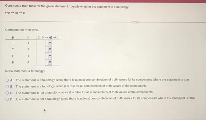 Solved Construct a truth table for the given statement. | Chegg.com