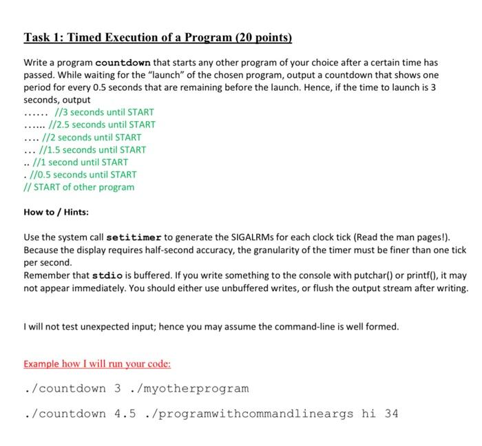 Solved Task 1: Timed Execution of a Program (20 points) | Chegg.com