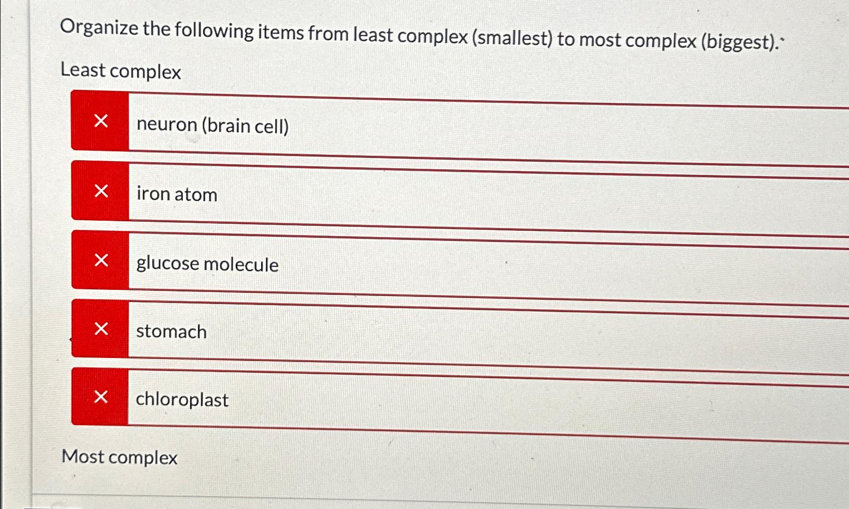 Solved Organize the following items from least complex | Chegg.com