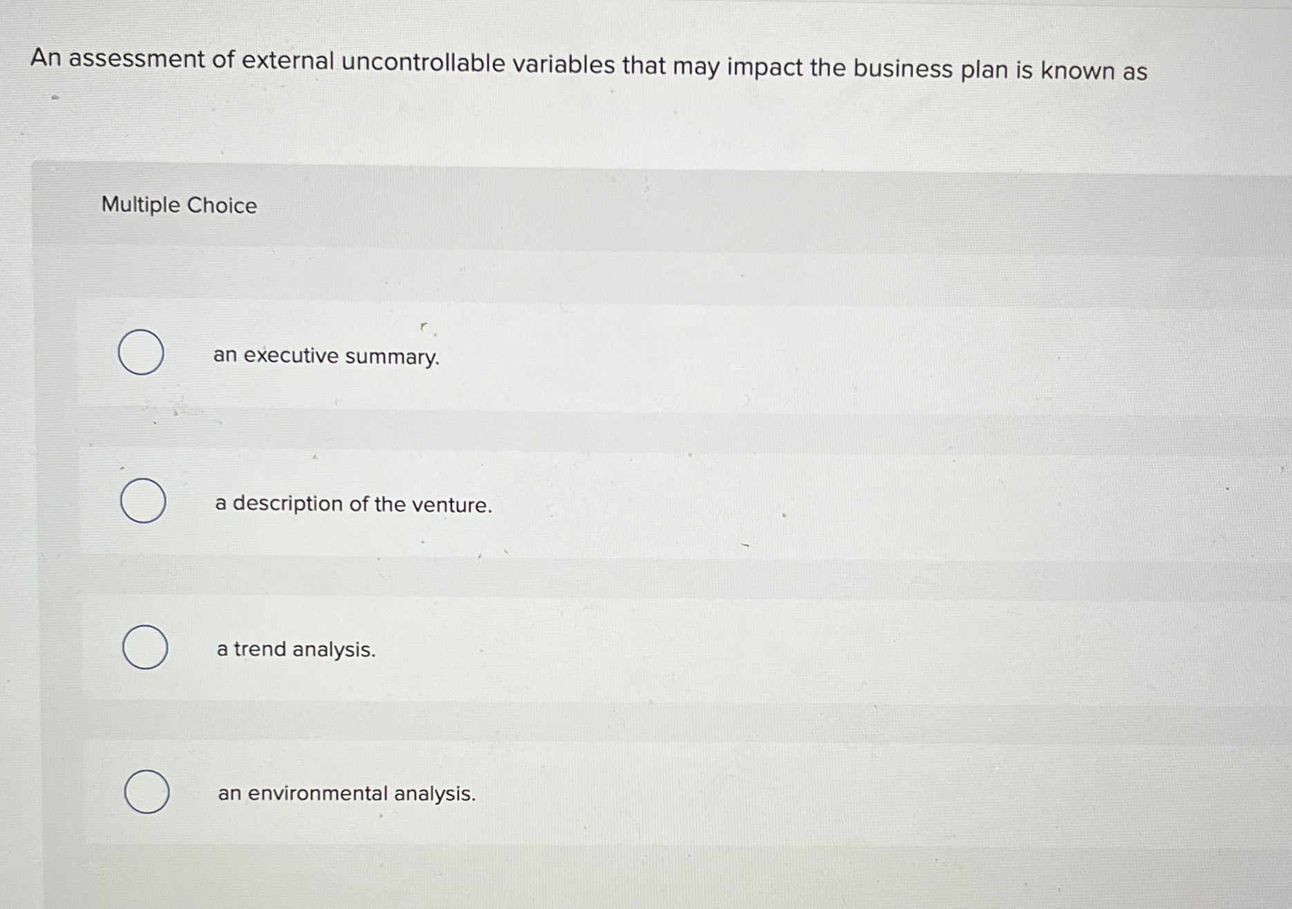 Solved An assessment of external uncontrollable variables | Chegg.com