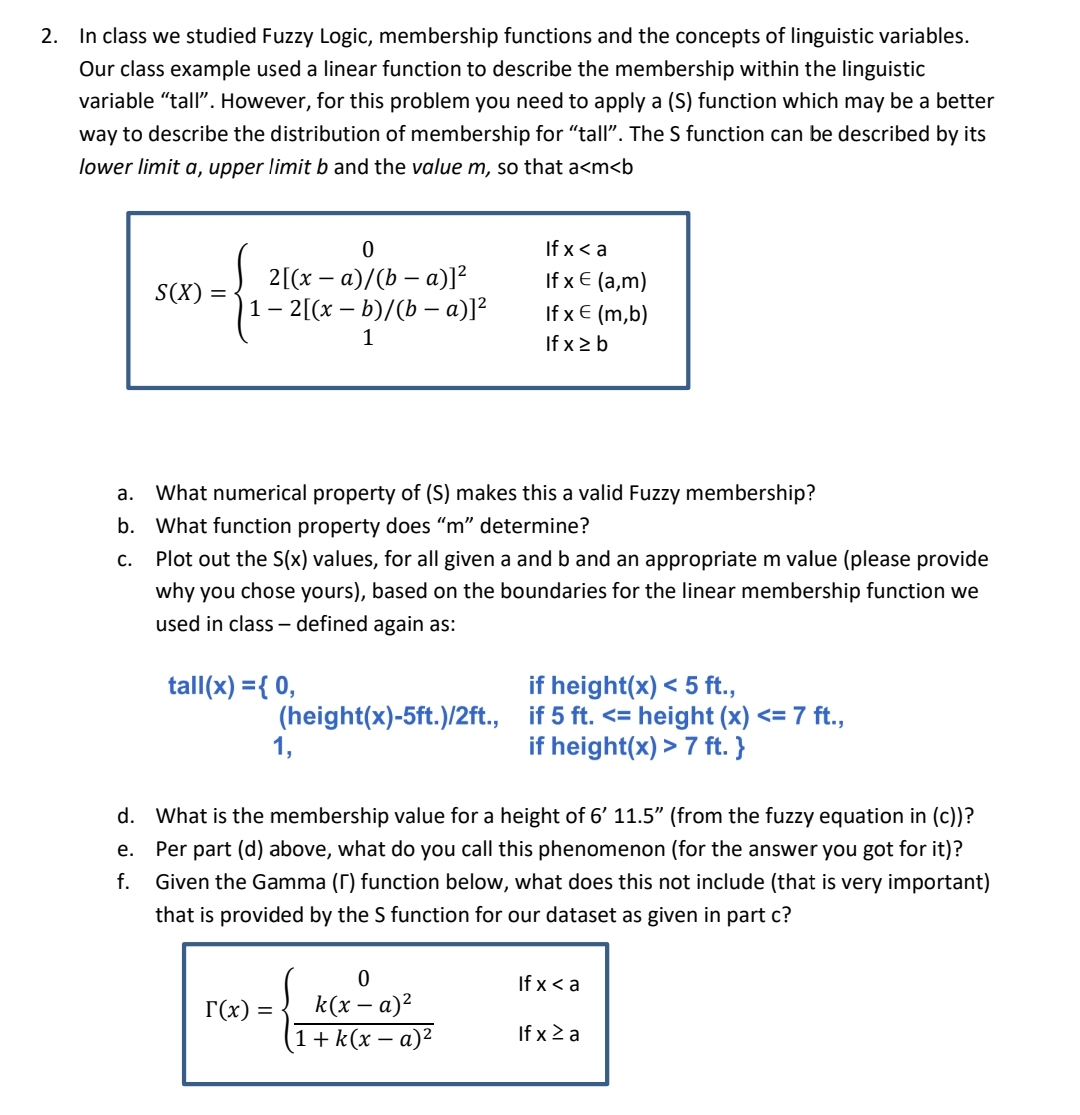 Solved In class we studied Fuzzy Logic, membership functions | Chegg.com