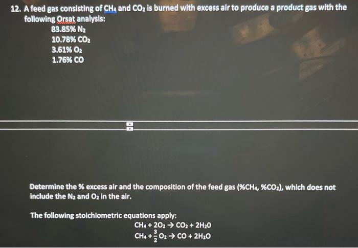Solved 12. A feed gas consisting of CH4 and CO2 is burned | Chegg.com