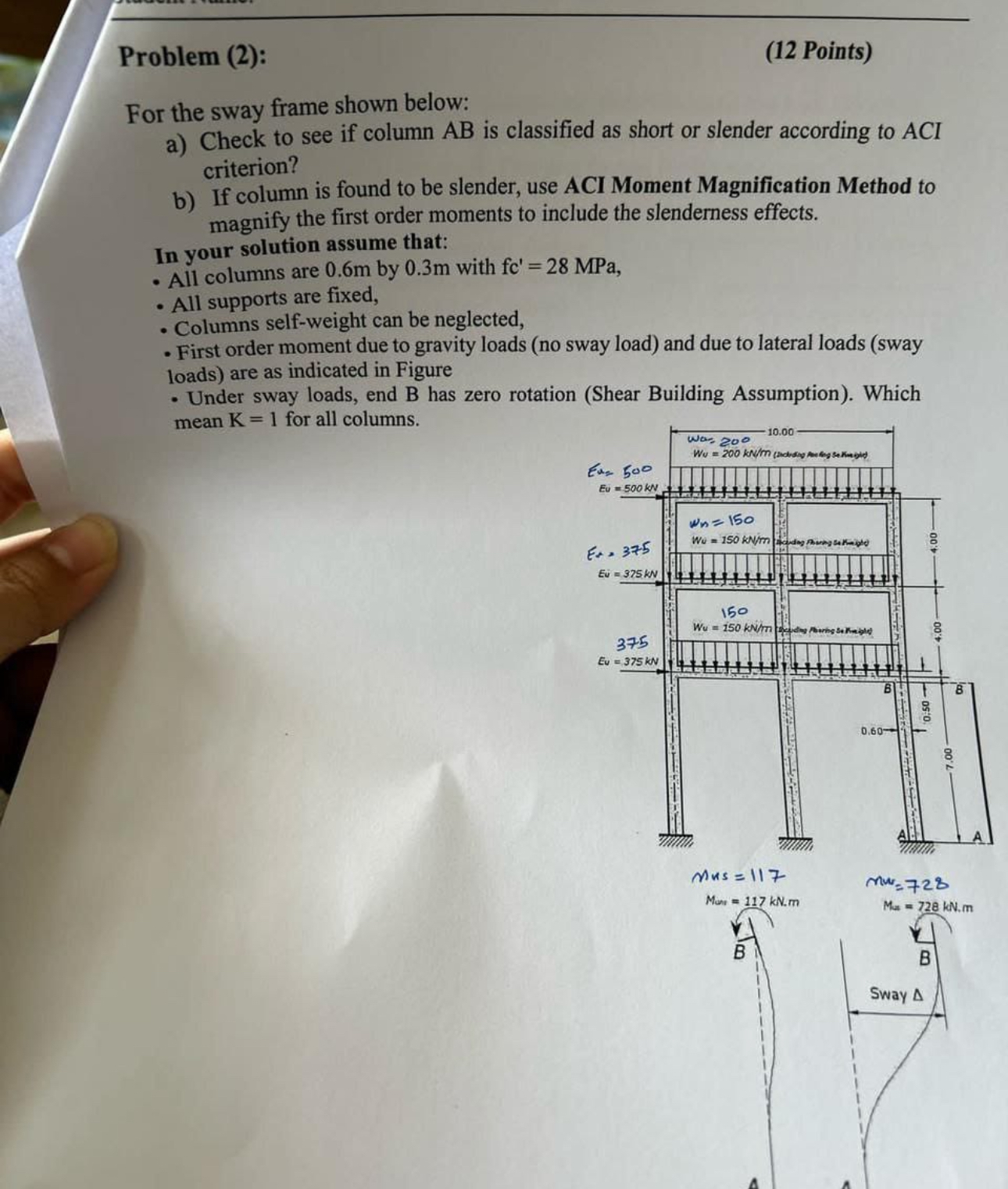 Solved Problem (2):(12 ﻿Points)For the sway frame shown | Chegg.com