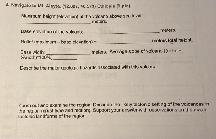 Solved 4. Navigate to Mt. Alayta, (12.887, 40.573) Ethiopia | Chegg.com