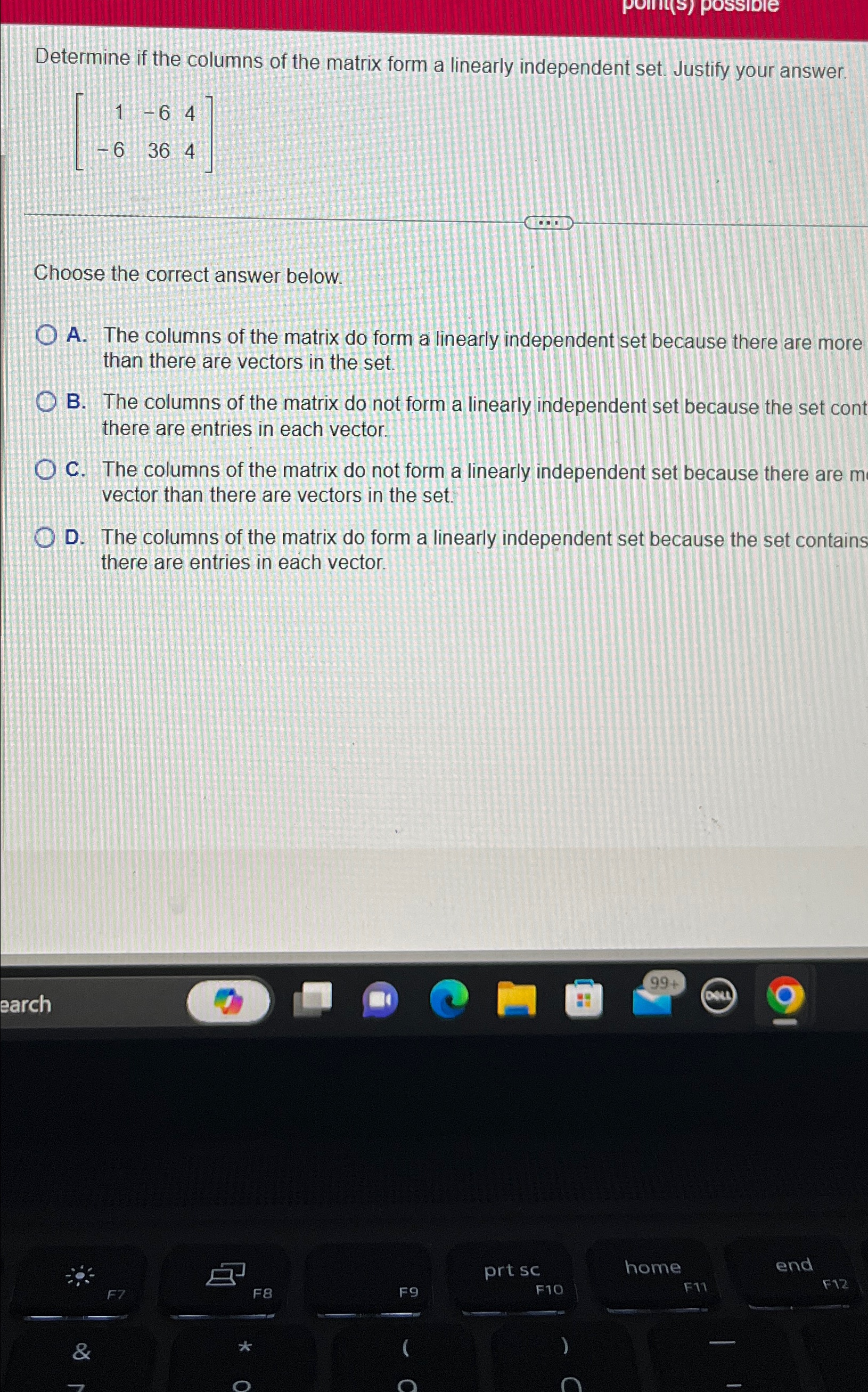 Solved Determine if the columns of the matrix form a | Chegg.com