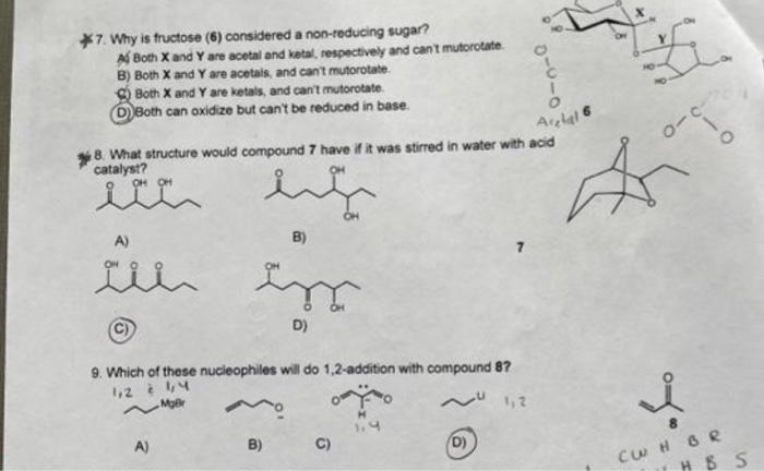 Solved W7. Why is fructose (6) considered a non-reducing | Chegg.com