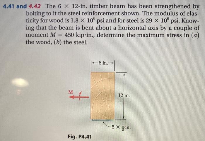 Solved 4.41 and 4.42 The 6×12-in. timber beam has been | Chegg.com