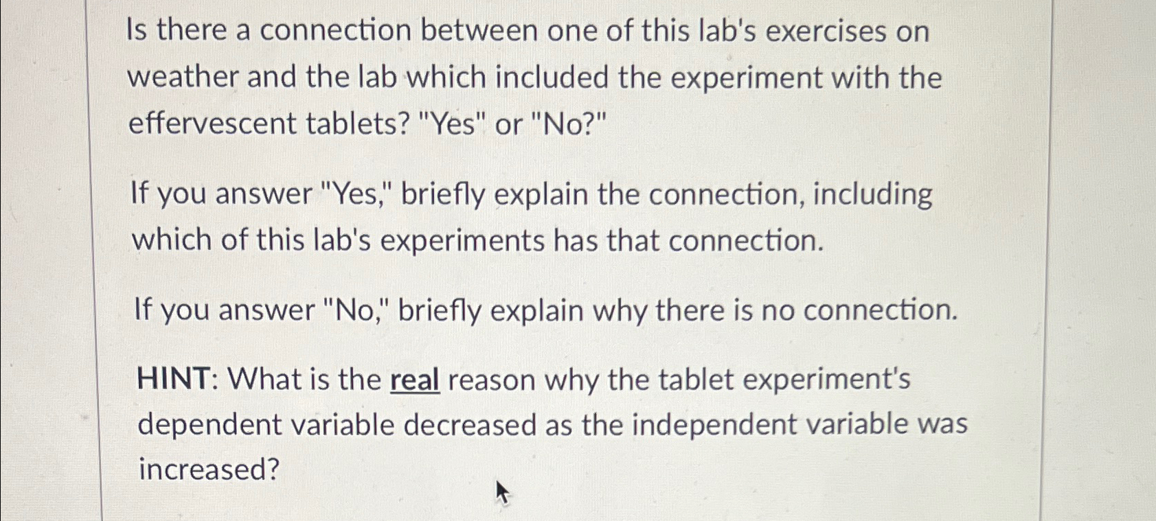 Solved Is there a connection between one of this lab's | Chegg.com