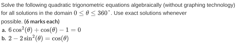 Solved Solve the following trigonometric equations | Chegg.com