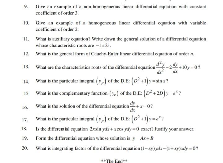 Solved 9. Give an example of a non-homogeneous linear | Chegg.com