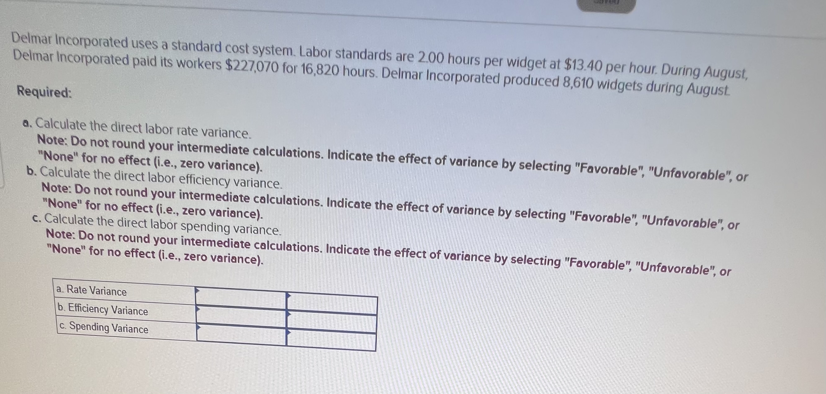 Solved Delmar incorporated uses a standard cost system. | Chegg.com