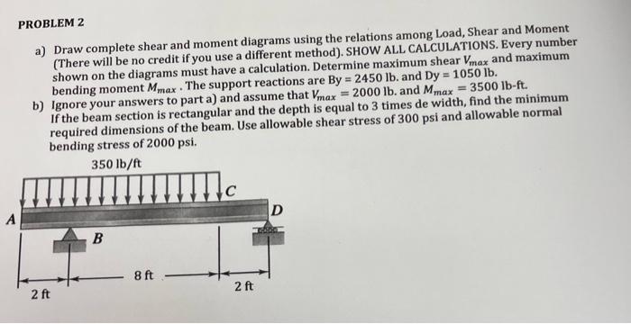 Solved PROBLEM 2 a) Draw complete shear and moment diagrams | Chegg.com