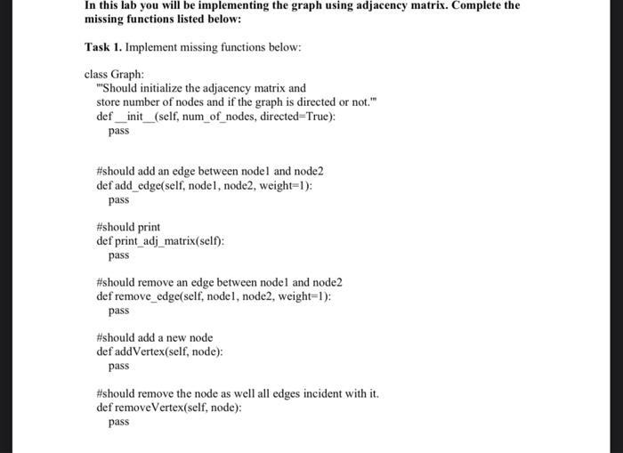 Solved In this lab you will be implementing the graph using | Chegg.com