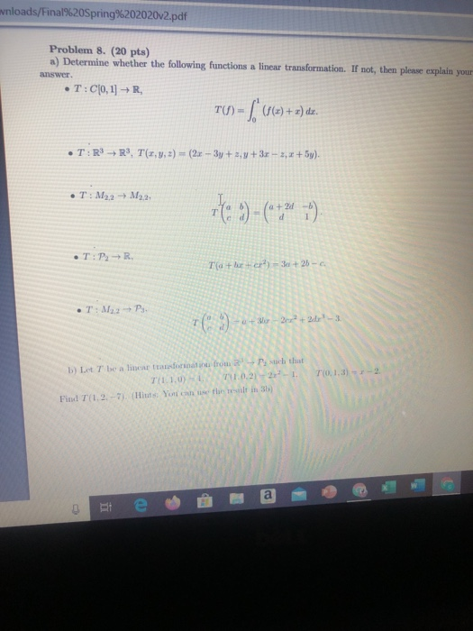 Solved nloads/Final%20Spring%2020202.pdf Problem 8. (20 pts) | Chegg.com