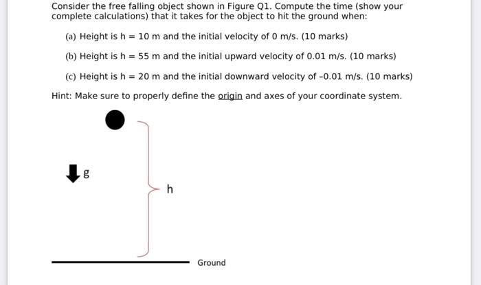Solved Consider the free falling object shown in Figure Q1. | Chegg.com