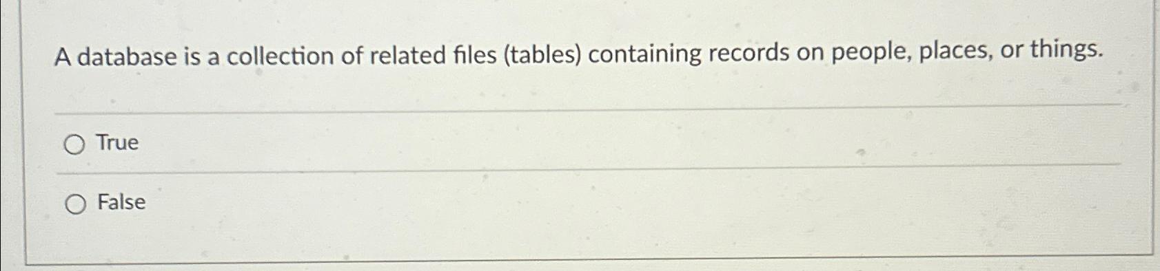 Solved A database is a collection of related files (tables) | Chegg.com