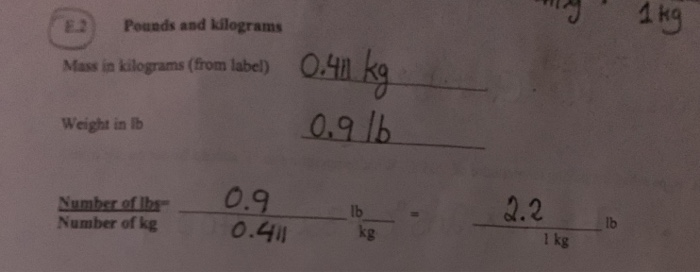 Pounds and kilograms 1 1 kg Mass in kilograms (from | Chegg.com