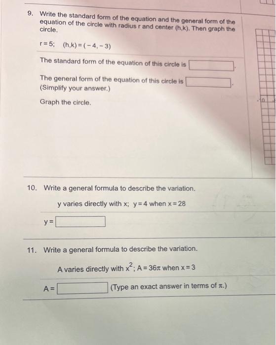 Solved 9. Write the standard form of the equation and the | Chegg.com Solved 9. Write the standard form of the equation and the | Chegg.com