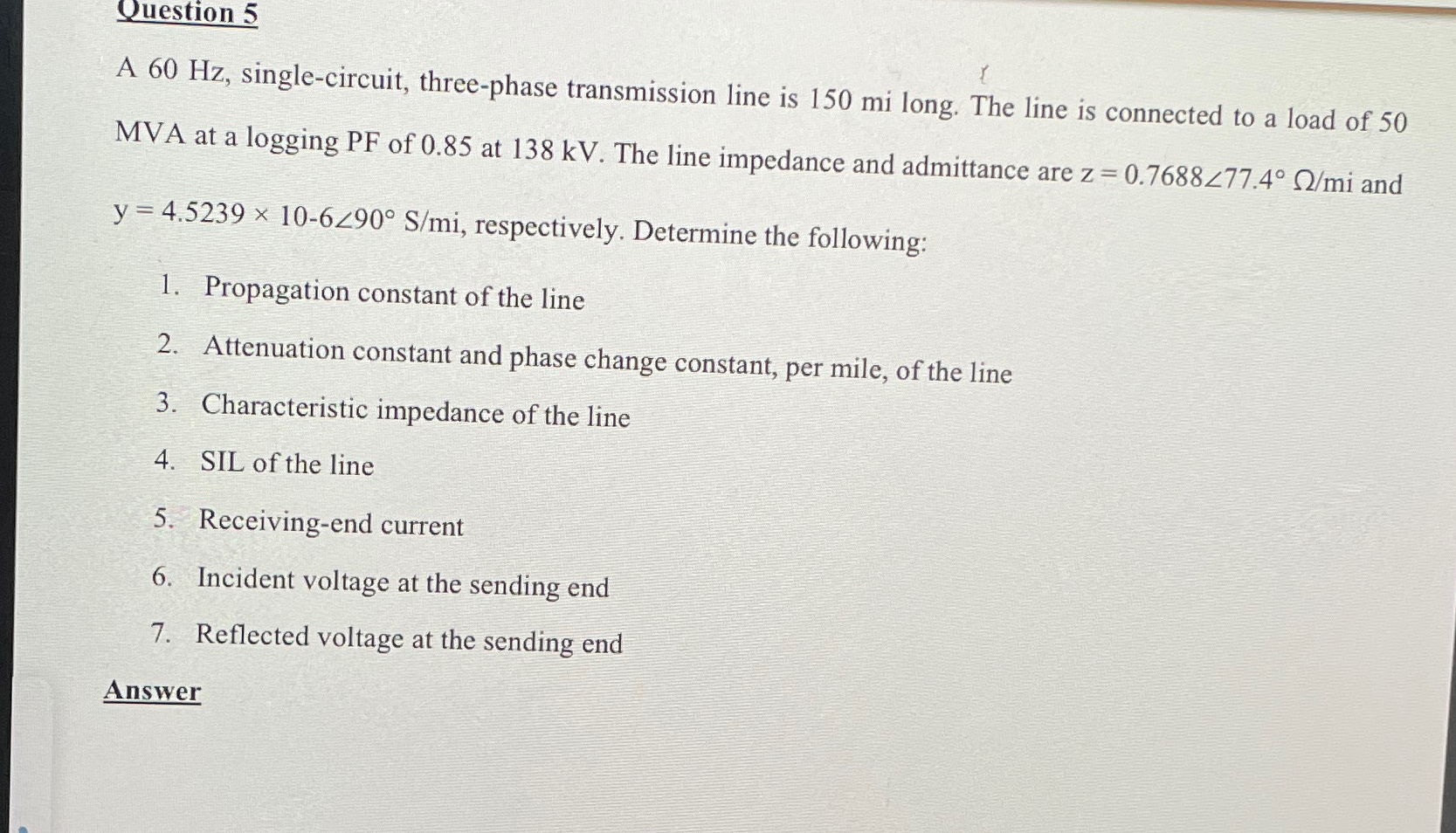 Solved Question 5A 60Hz, ﻿single-circuit, three-phase | Chegg.com