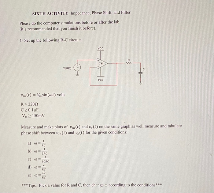 Solved SIXTH ACTIVITY Impedance, Phase Shift, and Filter | Chegg.com
