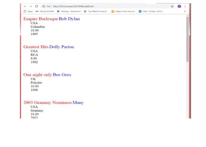Solved 1. Write a CSS file that displays the following XML | Chegg.com